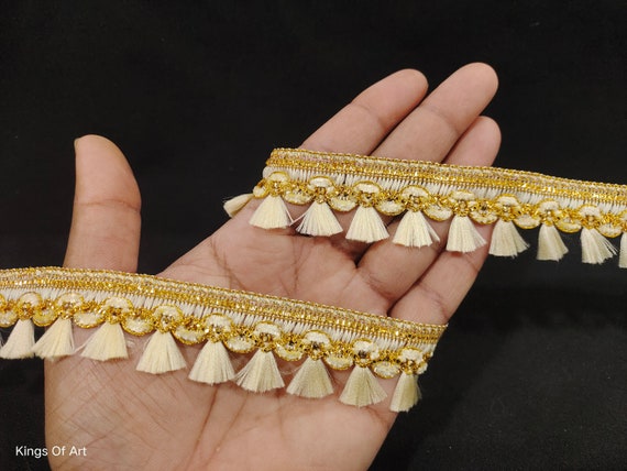 Indian Ivory Colour With Gold Woven Shade Brush Fringe Lace - Etsy