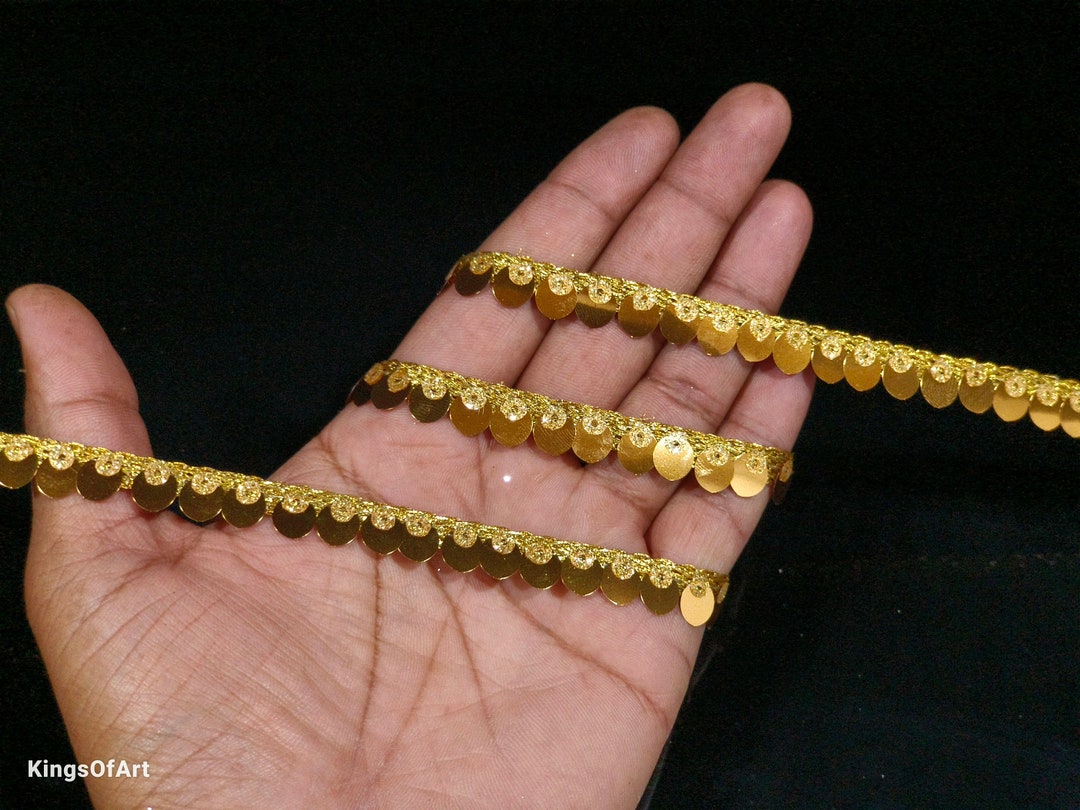 Indian Metallic Gold Sequin Indian Lace Trim With Embellishment Border ...