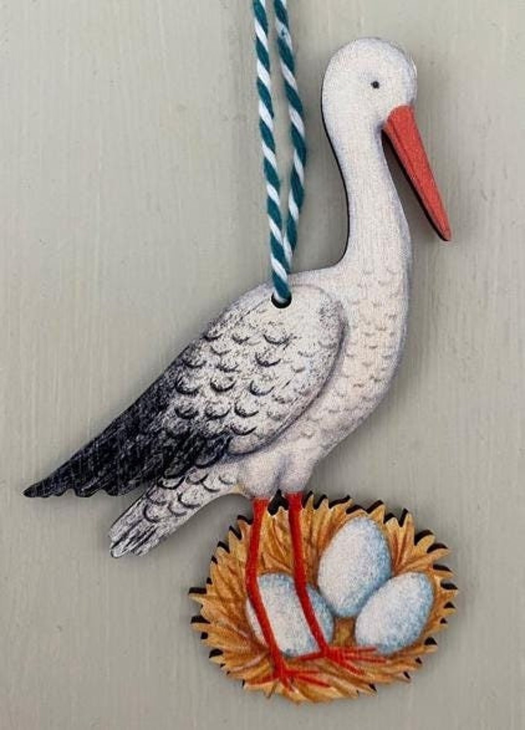 Mother Stork - Wooden Hanging Decoration - Etsy
