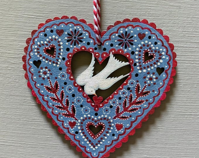Folk Heart - Wooden Hanging Decoration - Etsy