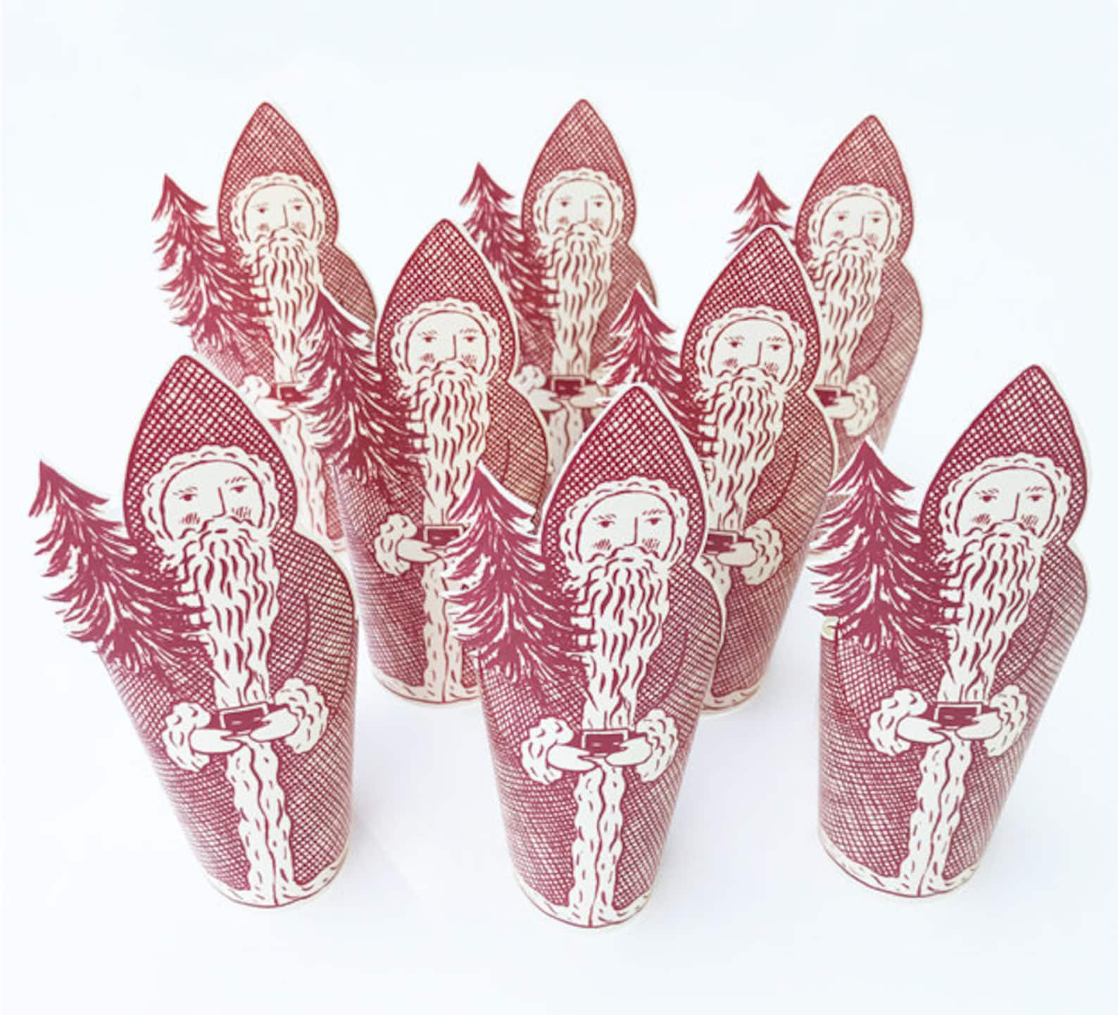 Pack of 8 Press Out Stand up Traditional Heritage Santa Greetings Cards ...