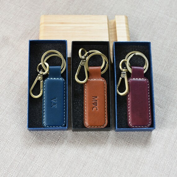 Custom Leather Keychain With Gift Box - Etsy