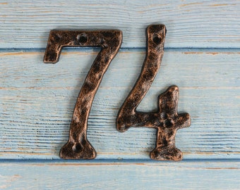 Rustic House Numbers / Choose From 40 Colors / Cast Iron 4 1/4 5 1/4 ...