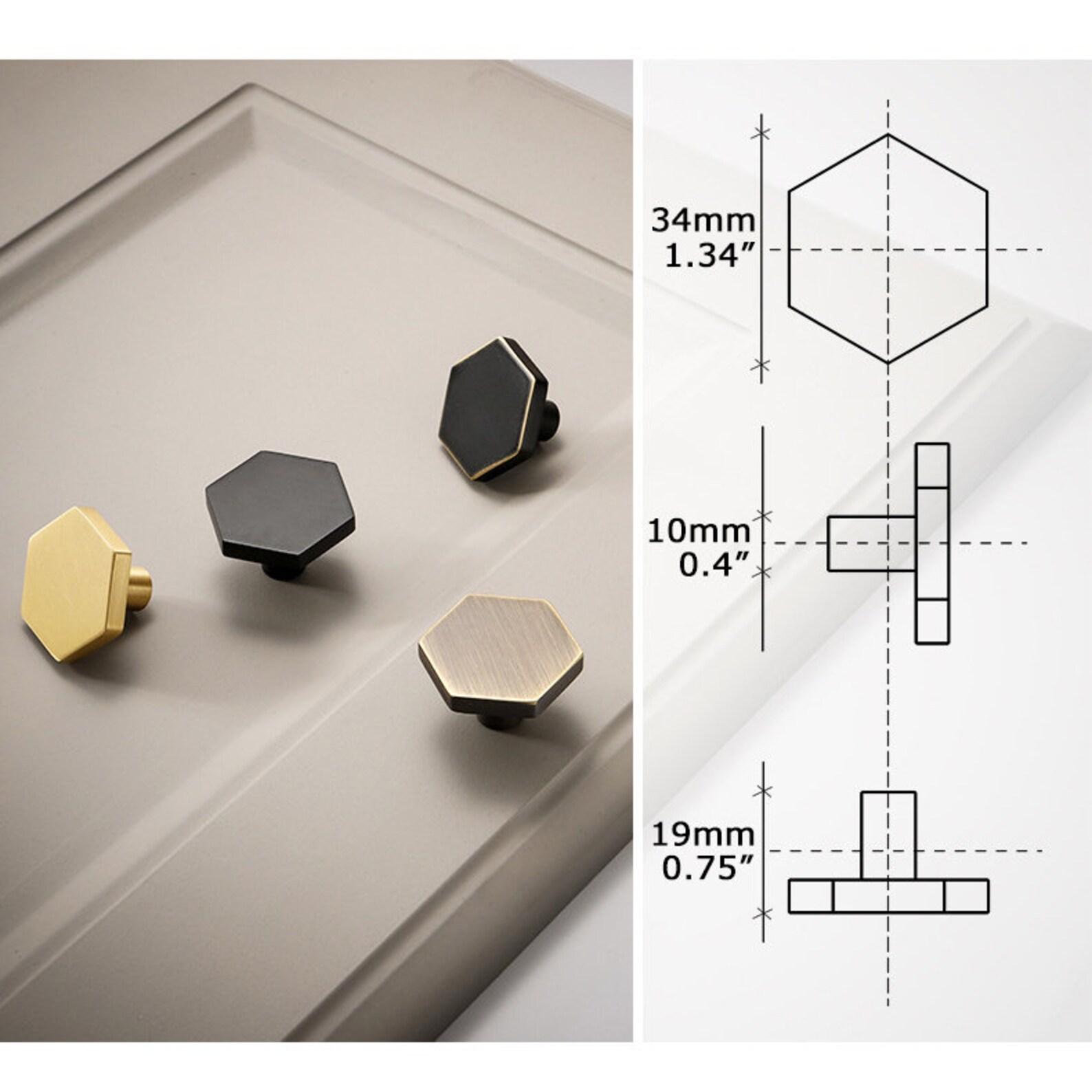 Solid Brass Hexagon Cabinet Knobs - Etsy