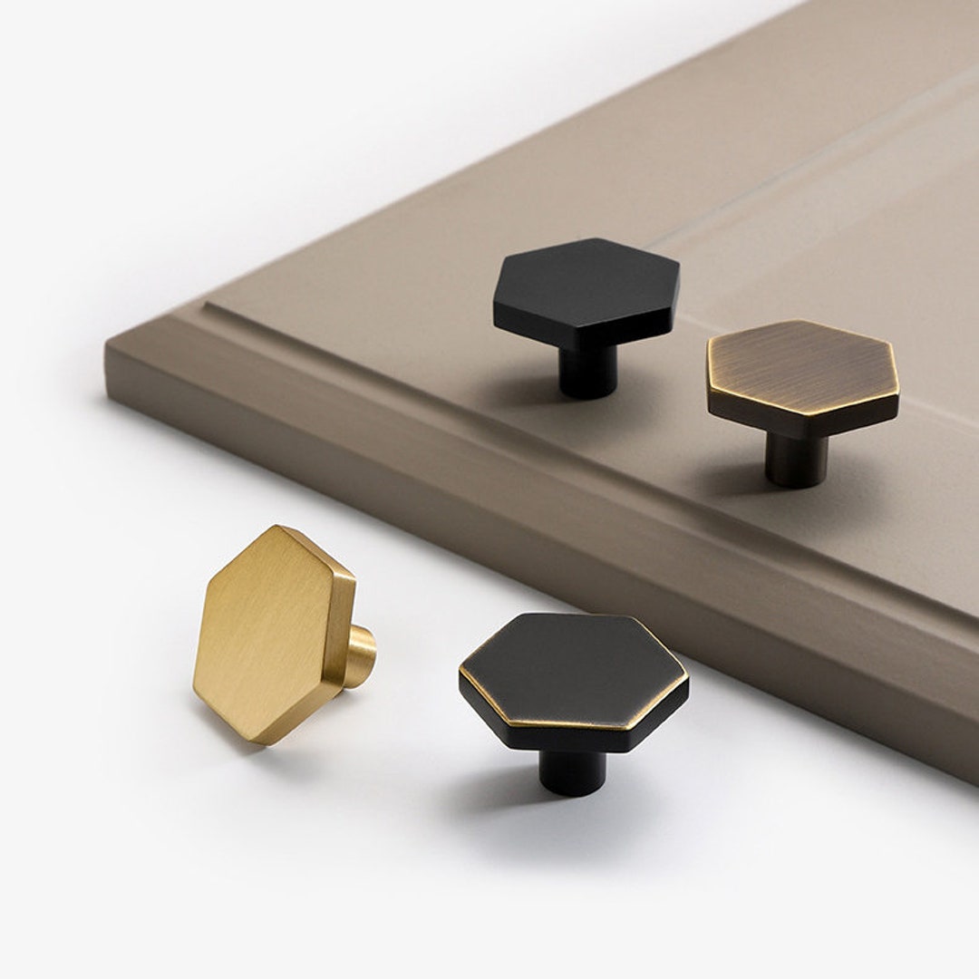 Solid Brass Hexagon Cabinet Knobs - Etsy