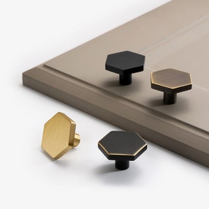 Solid Brass Hexagon Cabinet Knobs - Etsy