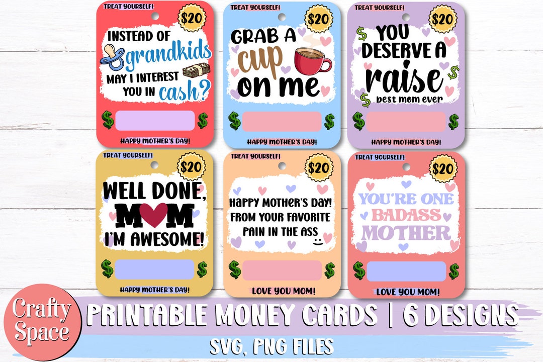 Mother's Day Money Cards Bundle / Mom Money Holder Card PNG / Printable ...