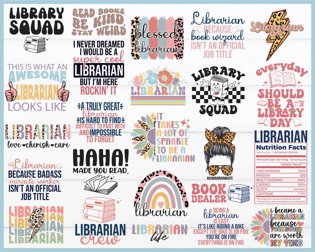 Librarian SVG PNG Bundle, Shirt Designs (commercial Use) (digital ...