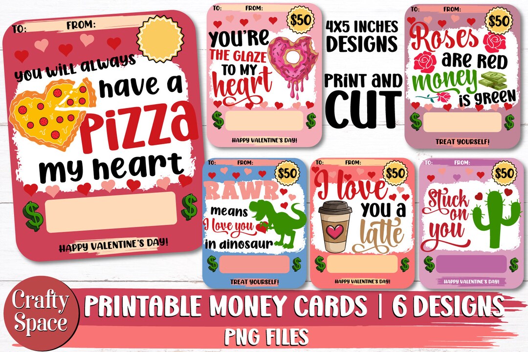 Valentine's Money Card PNG Bundle: 6 Printable Designs (digital ...