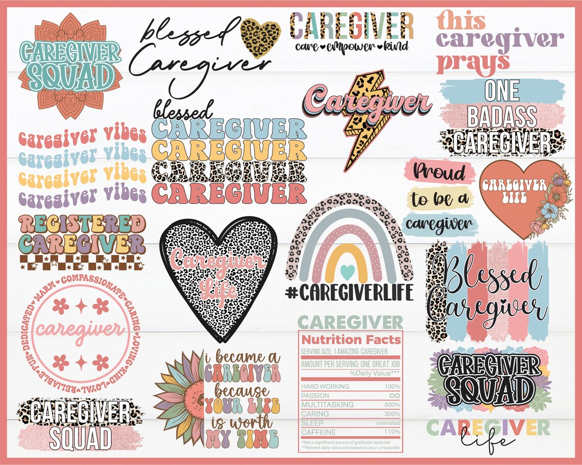 Caregiver SVG PNG Bundle, Shirt Designs (commercial Use, Digital ...