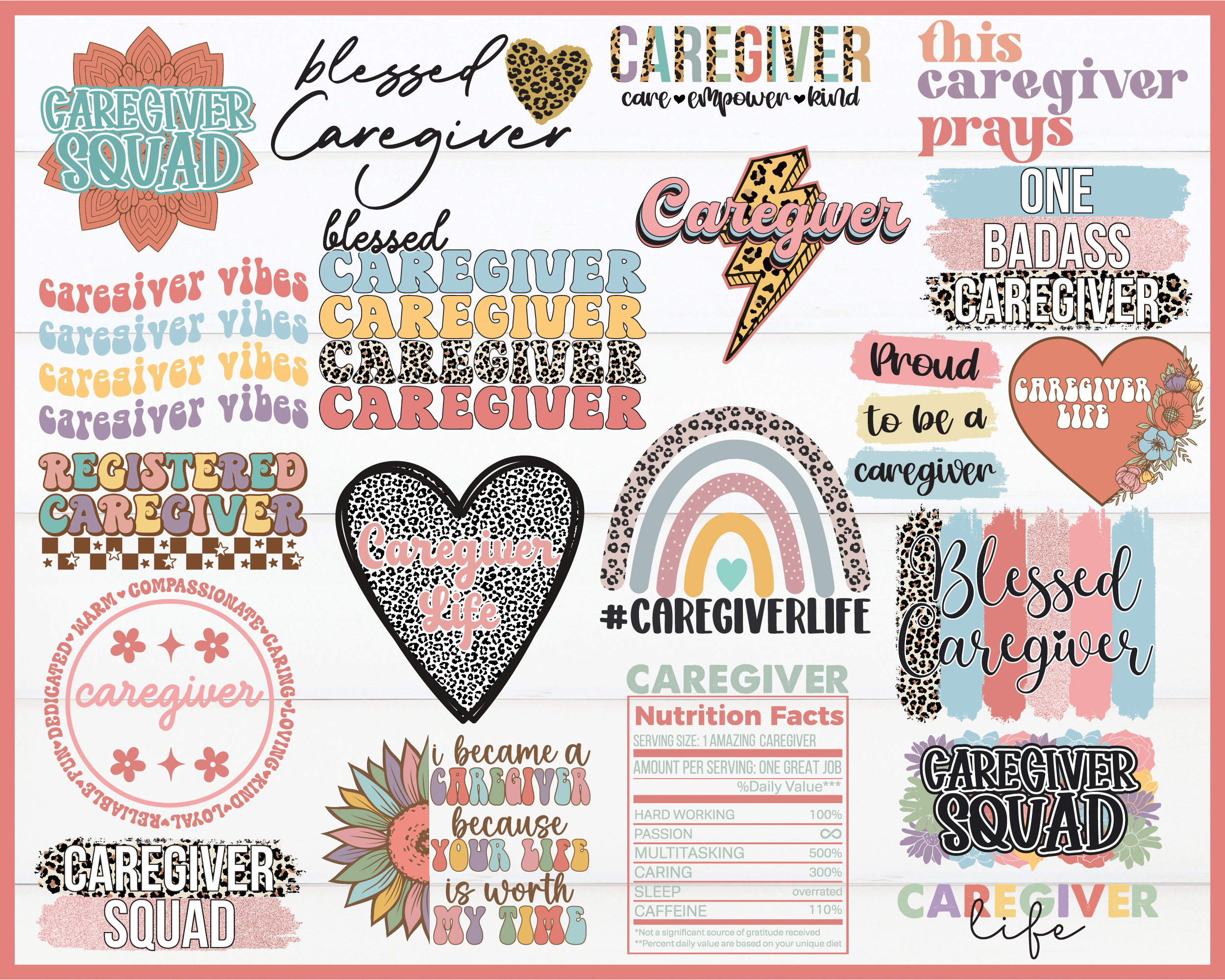 Caregiver SVG PNG Bundle, Shirt Designs (commercial Use, Digital ...