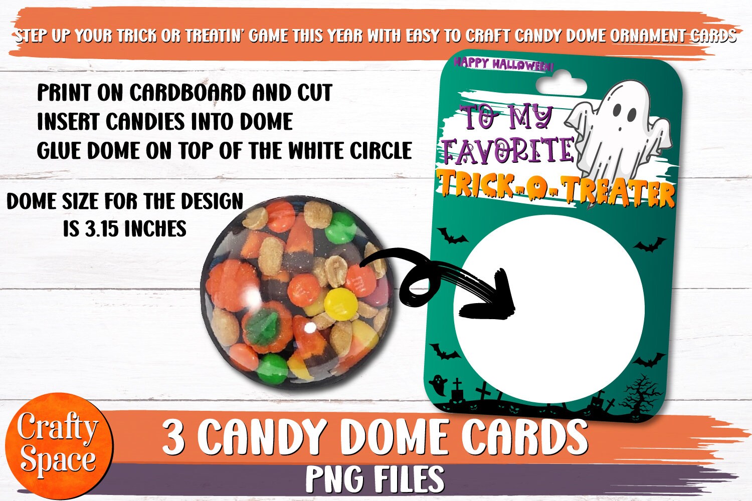 Printable Halloween Candy Dome Cards: 3 PNG Designs (5x7 In) (digital ...