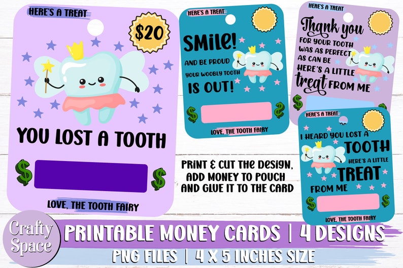 Tooth Fairy Money Card Designs Tooth Fairy Money Holder PNG - Etsy