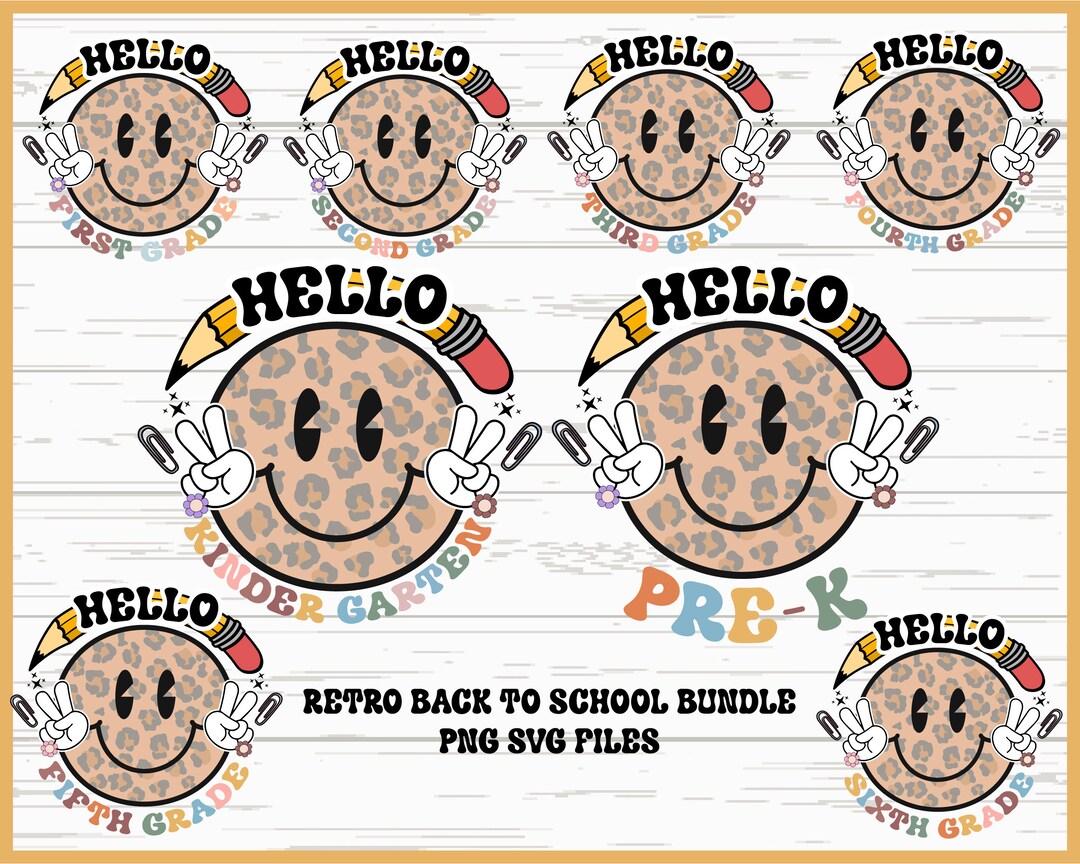 Back to School SVG PNG Bundle / Retro Smileys Kindergarten 1st Day of ...