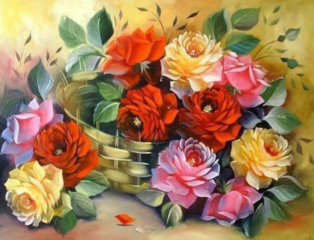 Roses Basket, Cross Stitch Pattern in PDF Format, Needlepoint Pattern ...