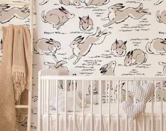 Baby Girl Nursery Wallpaper Bunny - Etsy