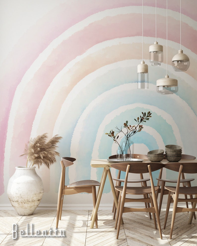 Large Rainbow Peel and Stick Decal Boho Coral Peach Pink - Etsy