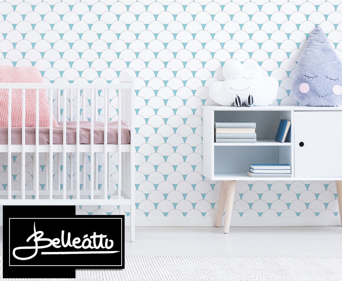 Blue Pattern Baby Room Wallpaper Decals Accent Wall Room Bloom - Etsy UK