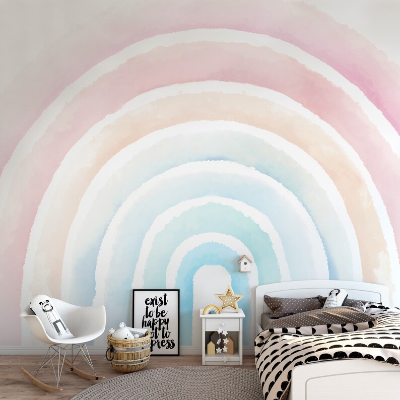 Large Rainbow Peel and Stick Decal Boho Coral Peach Pink - Etsy