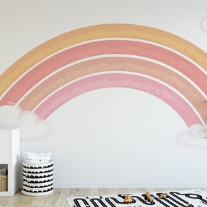 Boho Rainbow Removable Wallpaper // Rainbow Wall Mural Coral Peach ...