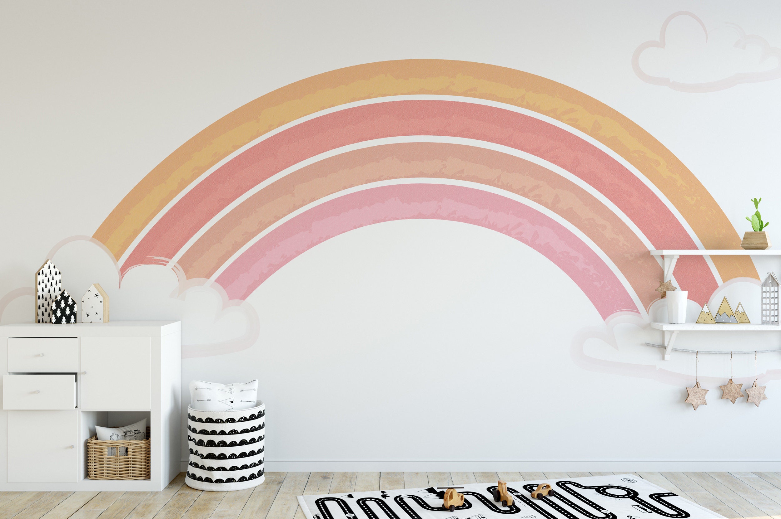 Boho Rainbow Removable Wallpaper // Rainbow Wall Mural Coral - Etsy