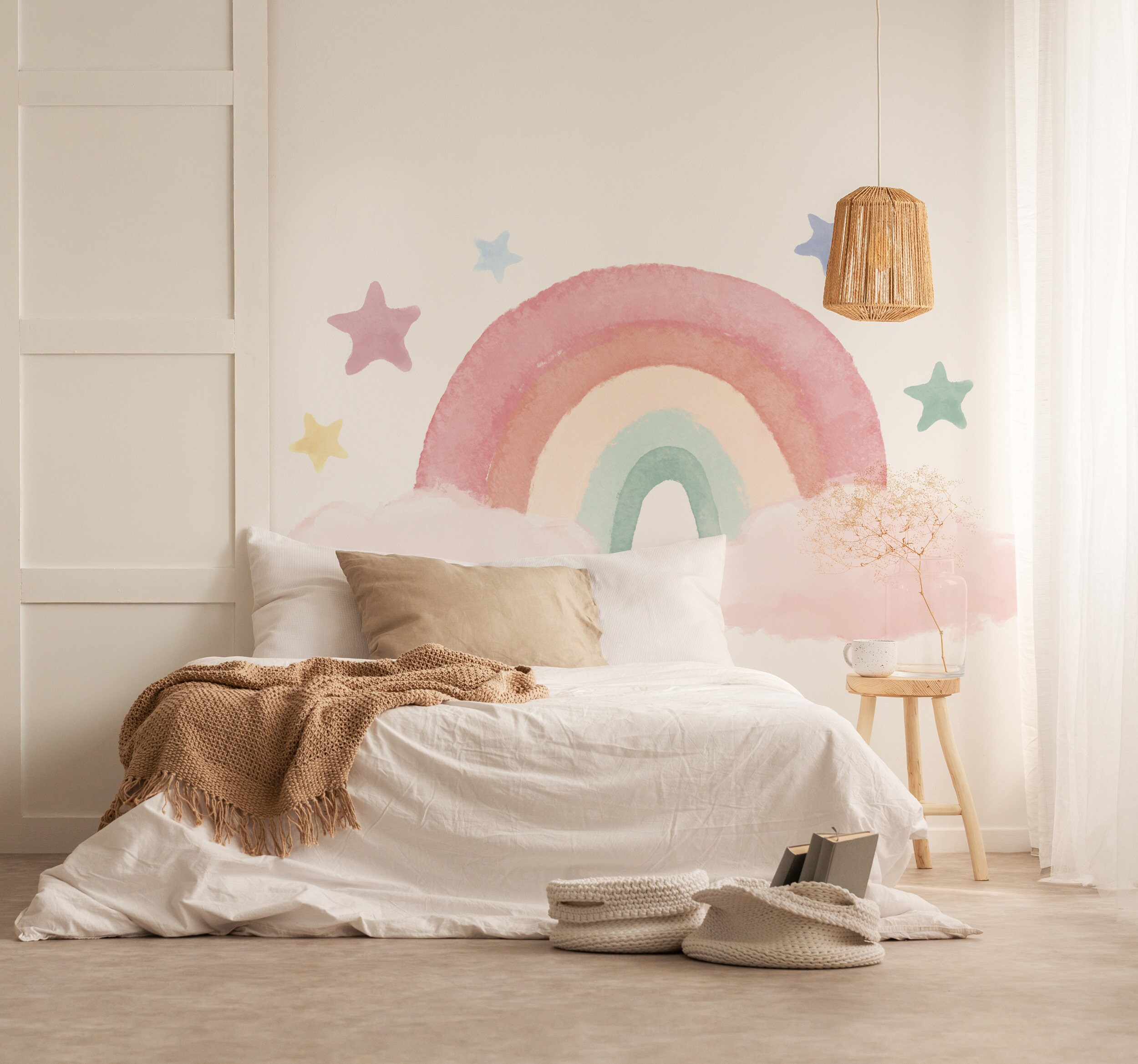 Boho Coral Peach Light Pink Rainbow Wall Decal / Pastel - Etsy