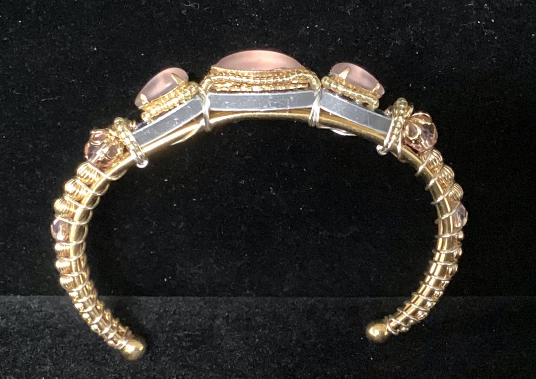 Vintage Liztech Silver and Gold Toned Bracelet With Pink Colored Stones ...