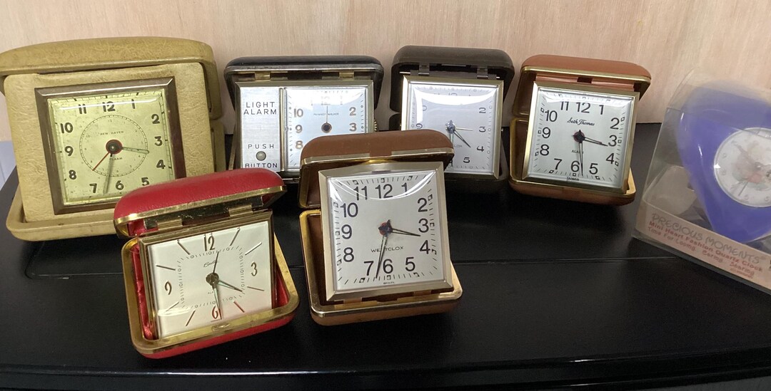 7 Vintage Travel Clocks for Parts or Repair, 2 Work and 1 Unopened Ref ...
