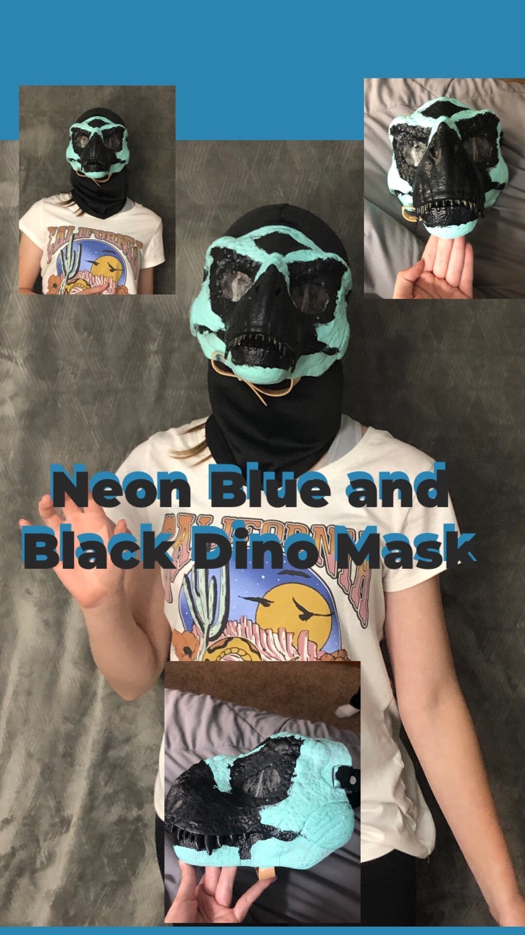 Neon Blue and Black Dino Mask - Etsy