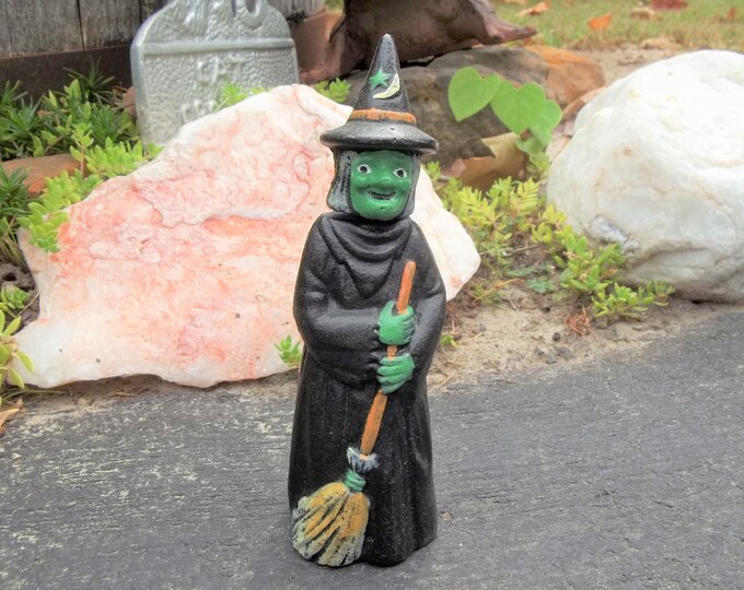 Cast Iron Halloween Witch Bobble Head With Broomstick | Etsy