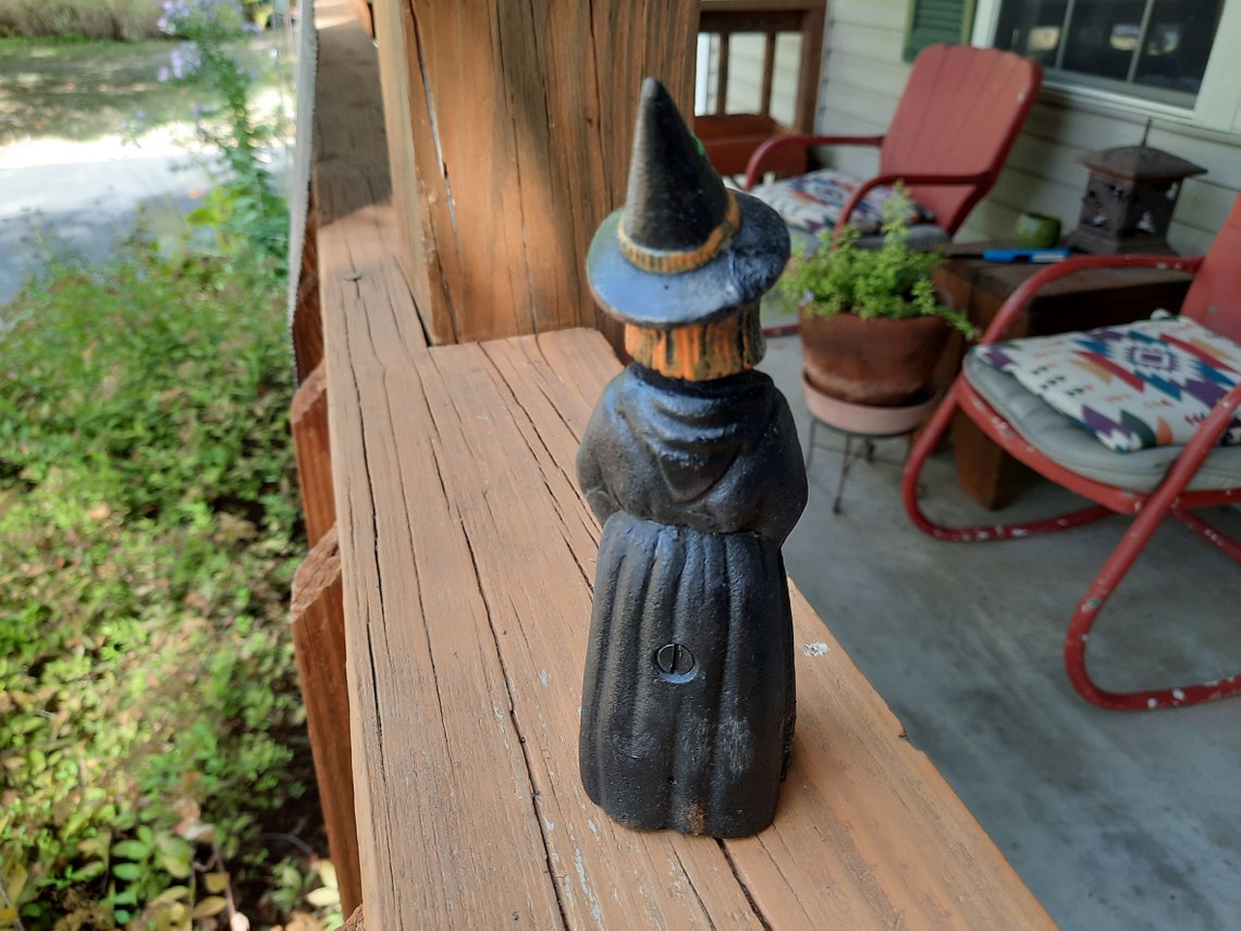 Cast Iron Halloween Witch Bobble Head With Broomstick - Etsy