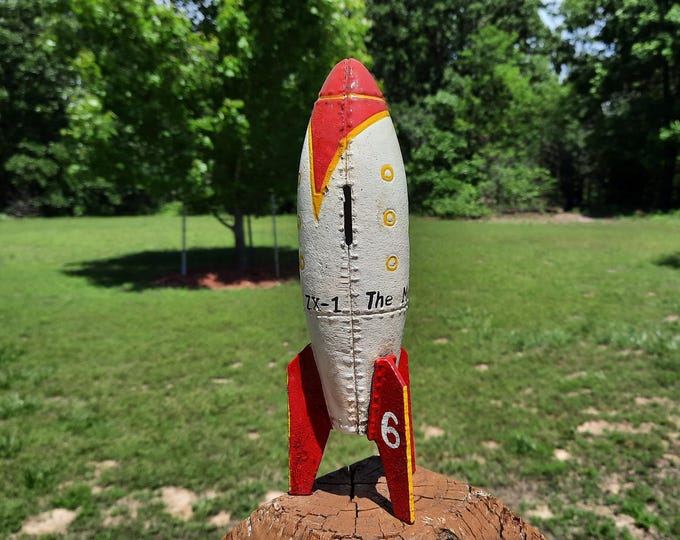 Cast Iron Rocket Ship Moon Collectible Coin Money Savings Bank Space ...