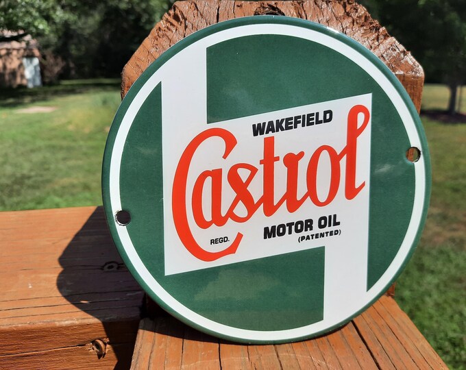 Vintage Style Porcelain Castrol Motor Oil Sign 6 Inch Gas Station Door ...