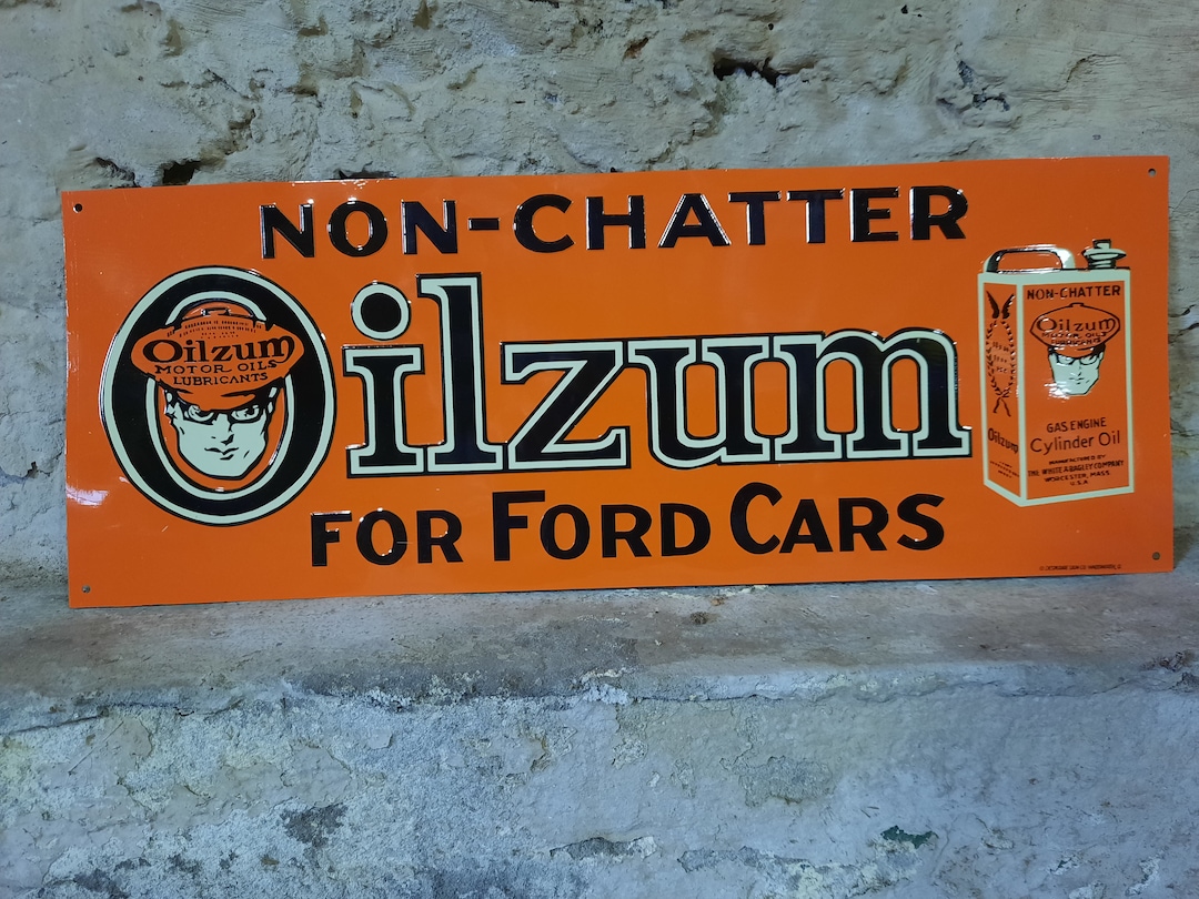 Vintage NOS Tin Metal Embossed Non-chatter Oilzum for Ford Cars Sign ...