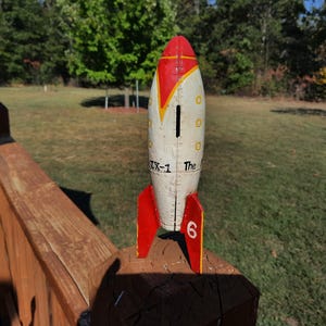 Cast Iron Rocket Ship Moon Collectible Coin Money Savings Bank Space ...