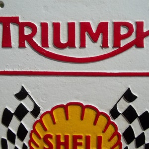 Large Heavy Cast Iron Triumph Checkered Racing Flag Wall Sign Plaque ...