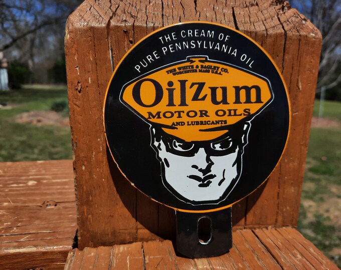 Vintage Style Porcelain Oilzum Motor Oils License Plate Topper Fob Sign ...