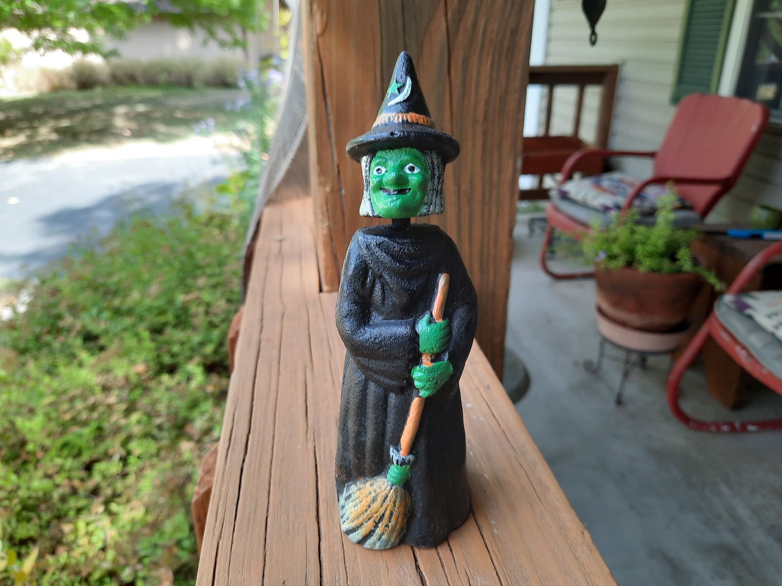 Cast Iron Halloween Witch Bobble Head With Broomstick - Etsy