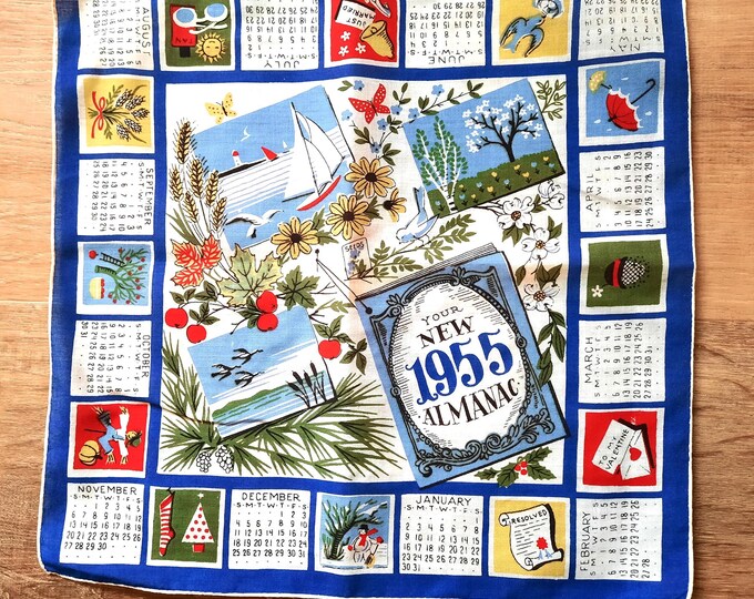 Vintage 1955 Almanac Calendar Ladies Handkerchiefs Hankies With Free ...