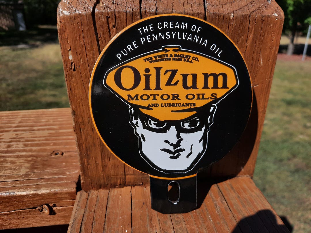 Vintage Style Porcelain Oilzum Motor Oils License Plate Topper Fob Sign ...