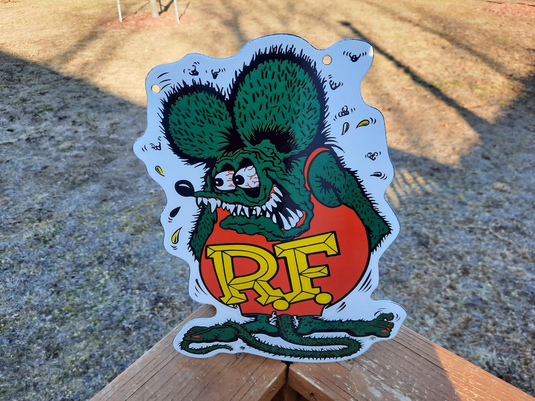 Large Vintage Style Porcelain Rat Fink Sign Die Cut Rat Rod Hot Rod R.F ...