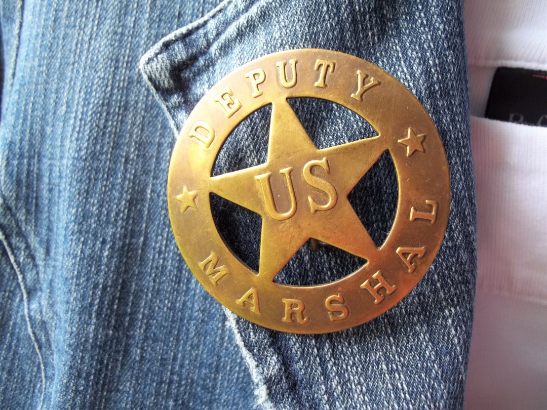 Brass Western Embossed Raised Lettering Deputy US Marshal Badge Pin ...