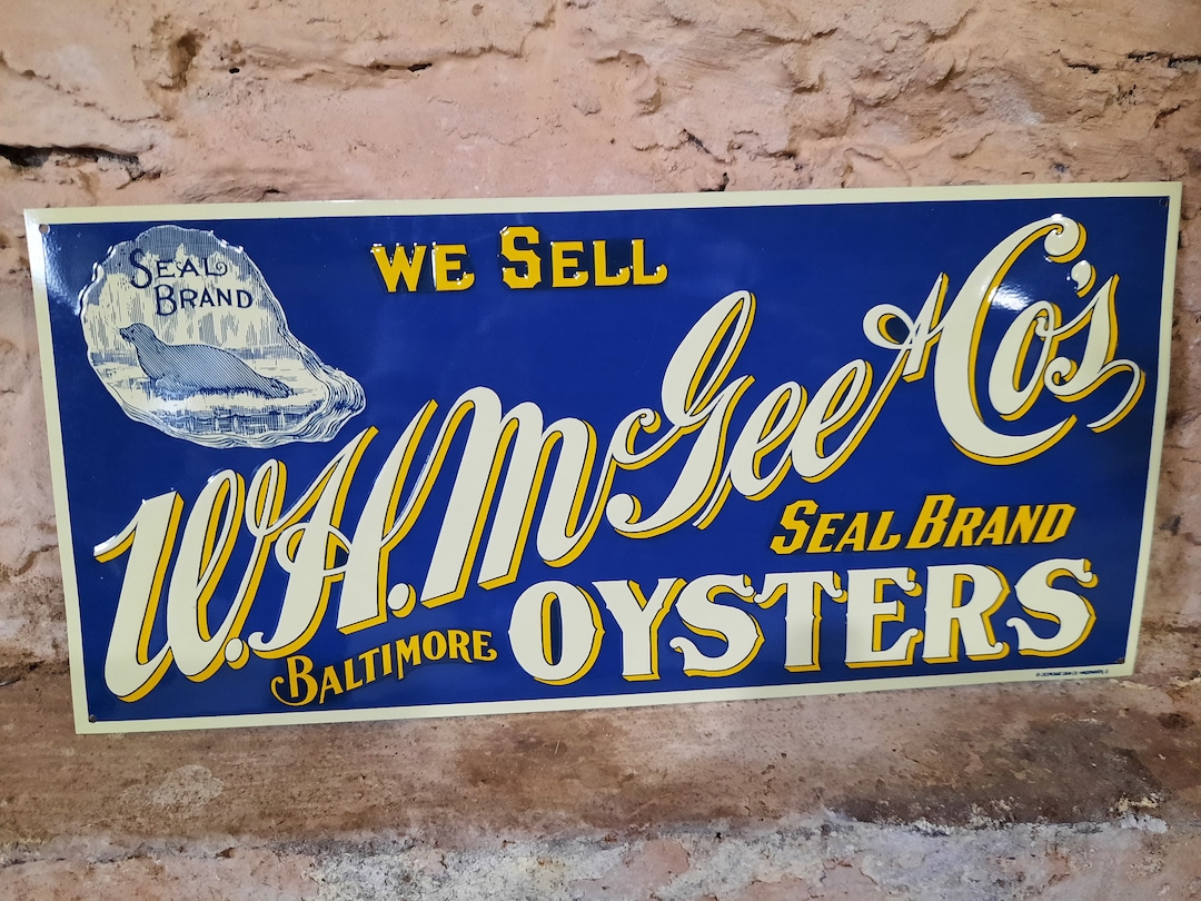 Vintage NOS Tin Metal Seal Brand W.H. Mcgee & Co Baltimore Oysters ...