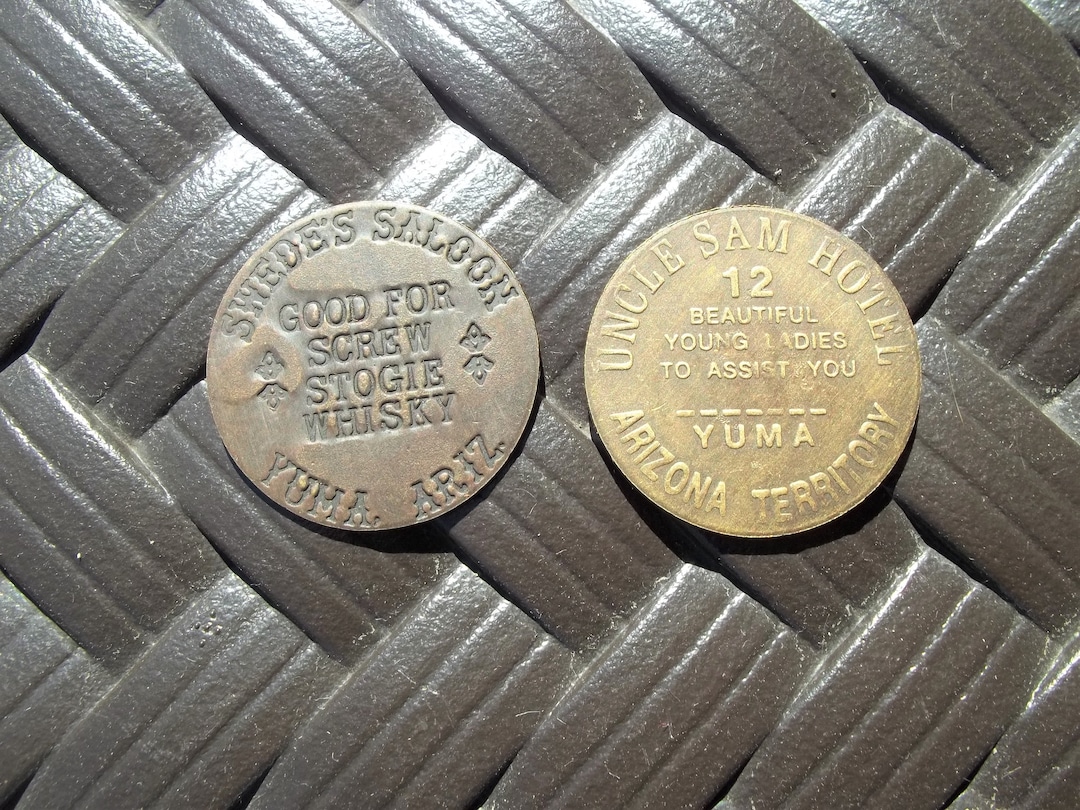 2 Brass Brothel Tokens Whore House Uncle Sam Hotel Yuma Arizona ...