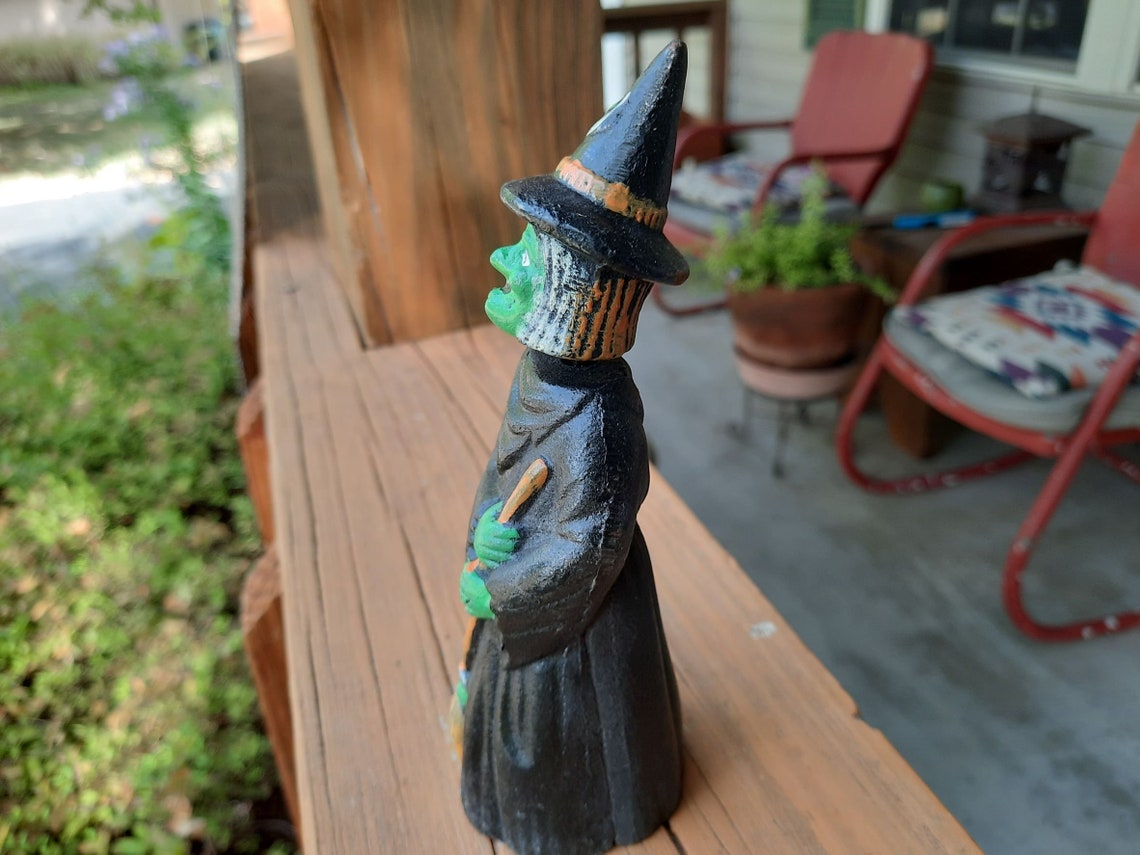 Cast Iron Halloween Witch Bobble Head With Broomstick - Etsy
