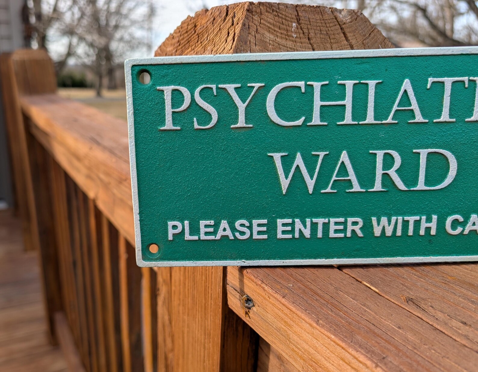 Heavy Cast Iron Psychiatric Ward Please Enter With Caution Sign Plaque ...