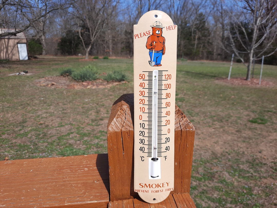 Vintage Style Porcelain Smokey the Bear Thermometer Please Help Prevent ...