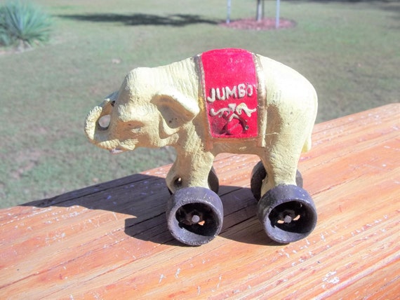 Cast Iron Jumbo Circus Elephant Pull Toy On Wheels Rollers | Etsy