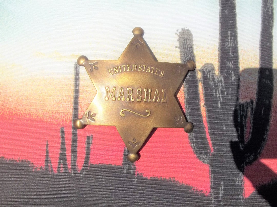 Brass Western Embossed Raised Lettering United States Marshal Badge Pin ...