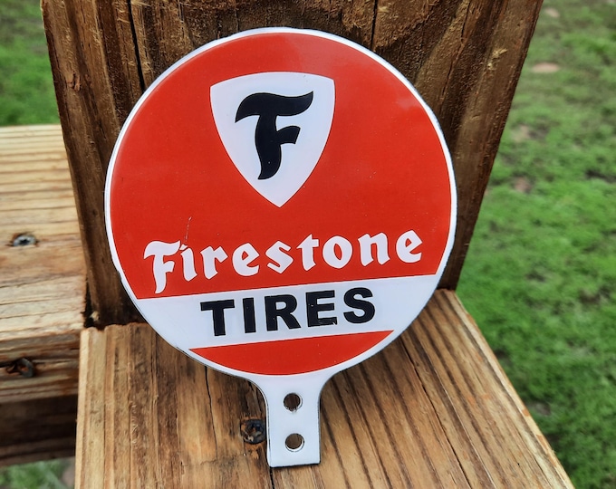 Vintage Style Porcelain Firestone Tires Sign License Plate Topper Fob ...